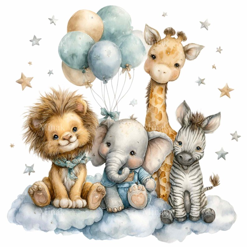 12 PNG Safari Baby Animals Clipart – Lion Elephant Giraffe Zebra ...
