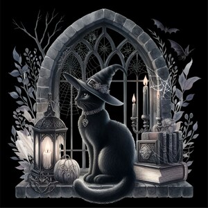 Spooky Halloween Cat Clipart PNG - 12 Gothic Black Kitten Illustration ...