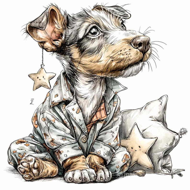 15 PNG Sleepy Dog – Pajama Pup PNG – Cute Bedtime Clipart for Nursery ...