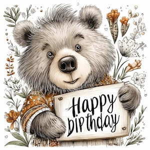 14 PNG Birthday Bear Clipart – Cute Animal PNG – Happy Birthday Sign ...