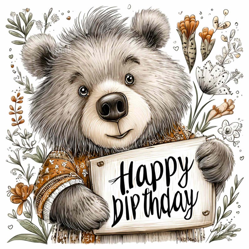 14 PNG Birthday Bear Clipart – Cute Animal PNG – Happy Birthday Sign ...