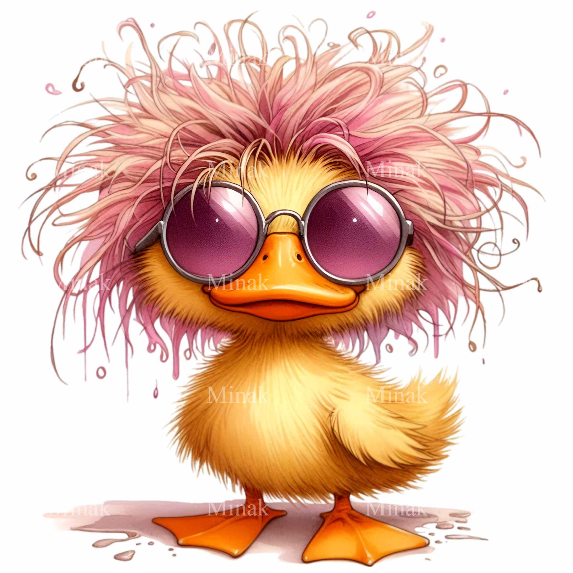 Cute Curly-haired Duck Clipart With Sunglasses, 12 Funny Cartoon Animal ...