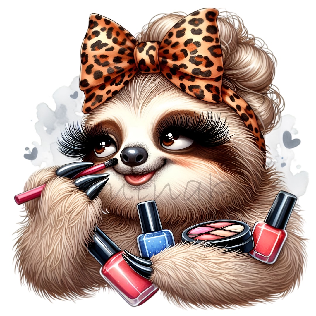 Comics Sloth Makeup Lipstick Clipart, 15 PNG Leopard Print Bow Humorous Funny Images Printable ...