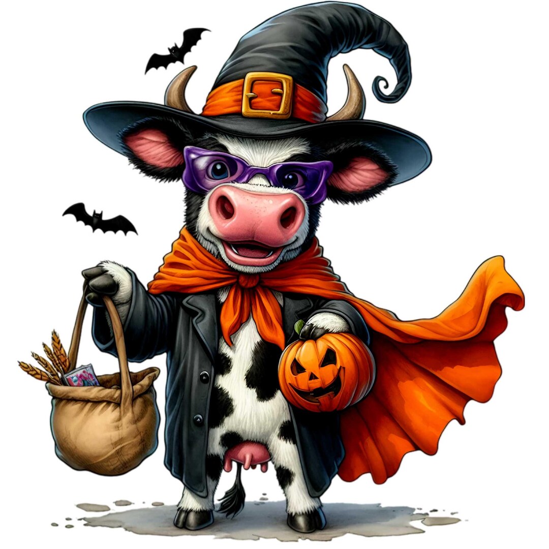 15 PNG Cow Witch Clipart – Halloween Cow PNG – Trick or Treat Cow for ...