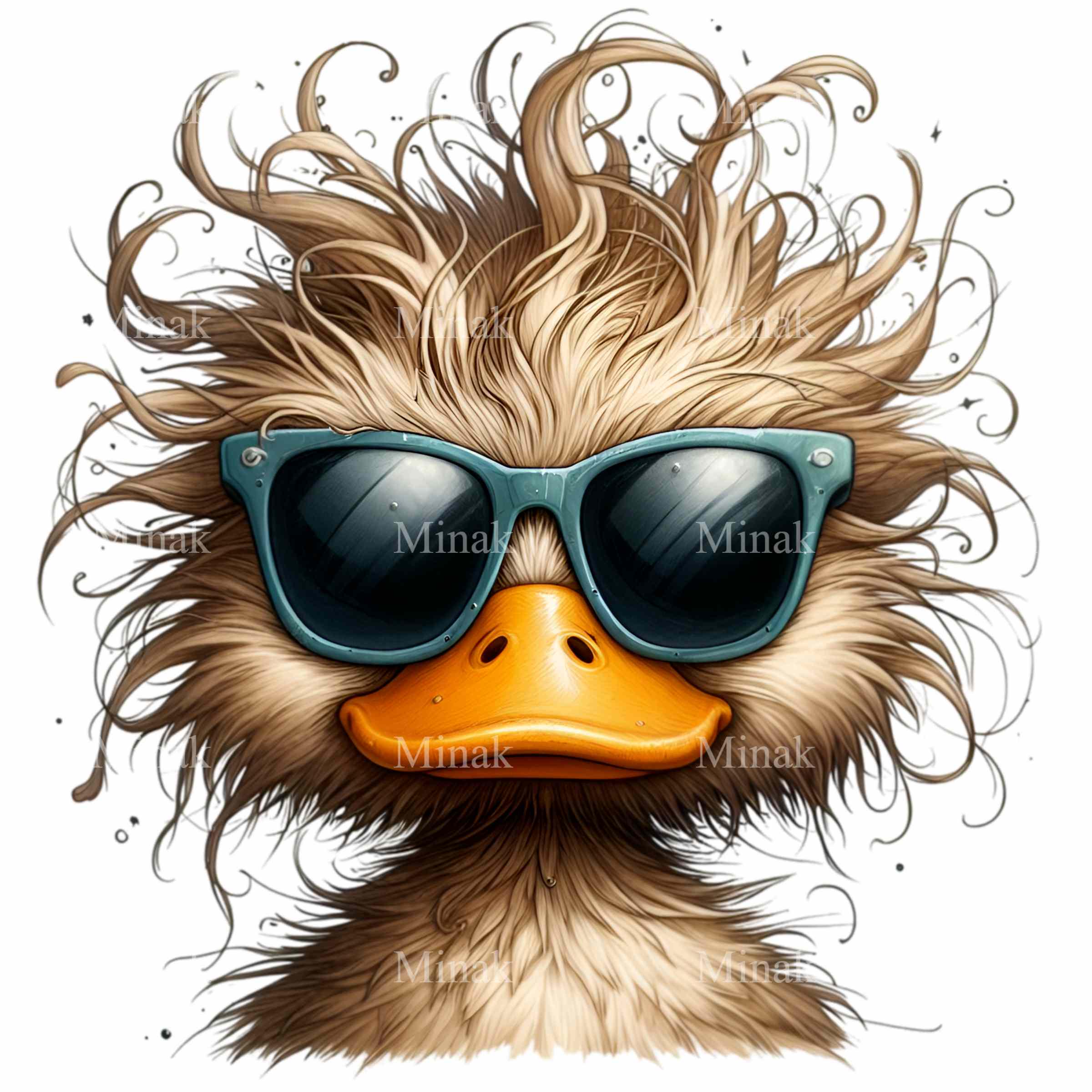Cute Curly-haired Duck Clipart With Sunglasses, 12 Funny Cartoon Animal ...