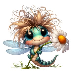 Cute Furry Dragonfly Insect on Daisy Digital Clipart 14 PNG - Adorable ...