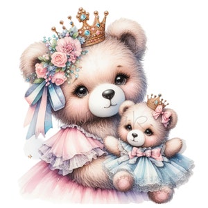 Bear Clipart, Mother's Day Clipart, 12 PNG Watercolor Baby Mom Cute ...