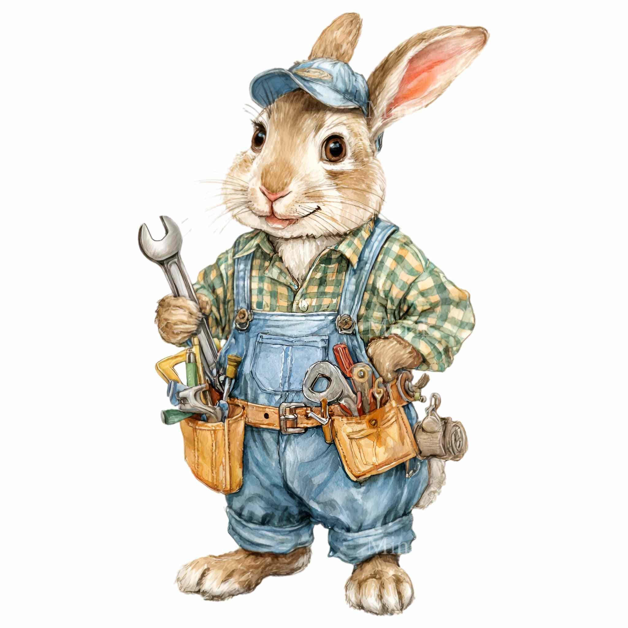 16 PNG Handyman Bunny Clipart – Tool Rabbit Illustration, Father’s Day ...