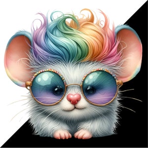 Cool Rainbow Mouse Clipart, Sunglasses, Bow Tie, Digital Download, 10 ...