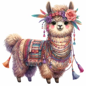 12 Floral Llama PNG Clipart, Cute Alpaca Art, Llama Illustration ...