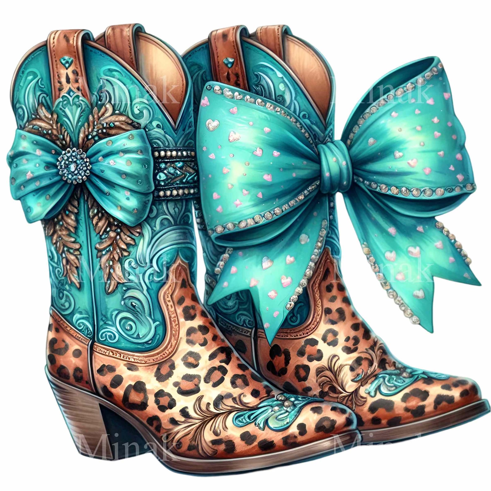 12 Turquoise Cowboy Boots PNG Clipart With Big Bow – Western Digital ...