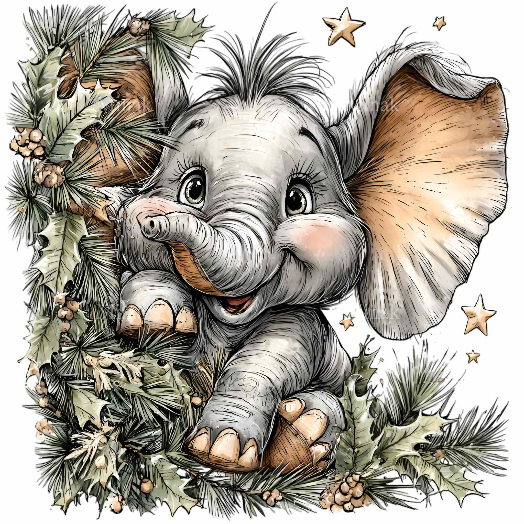 10 PNG Christmas Elephant Clipart – Cute Baby Elephant With Tree PNG ...