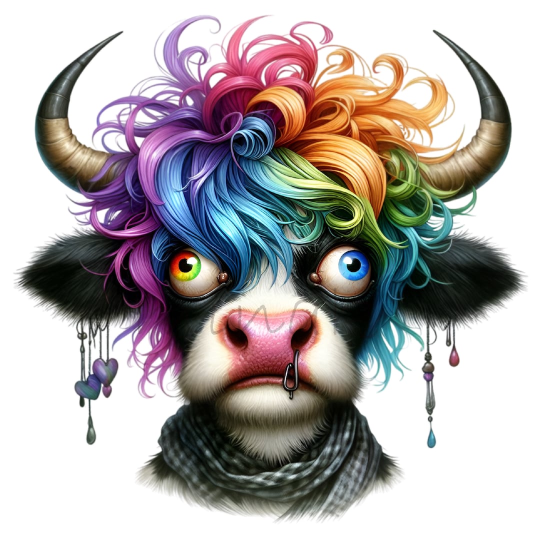 10 PNG Rainbow Cow Clipart – Colorful Cow PNG – Funky Farm Animal ...