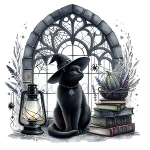 Spooky Halloween Cat Clipart PNG - 12 Gothic Black Kitten Illustration ...