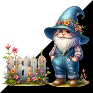 Garden Gnome PNG, Floral Fence Farm Gnome Clip Art, 10 PNG Printable ...
