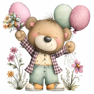 16 PNG Birthday Bear Clipart – Cute Bear PNG for Nursery Wall Art, Baby ...