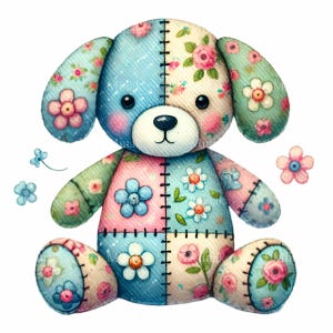 Patchwork Puppy PNG Clipart | 14 Cute Quilted Dog Illustration | Floral ...