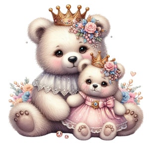 Bear Clipart, Mother's Day Clipart, 12 PNG Watercolor Baby Mom Cute ...