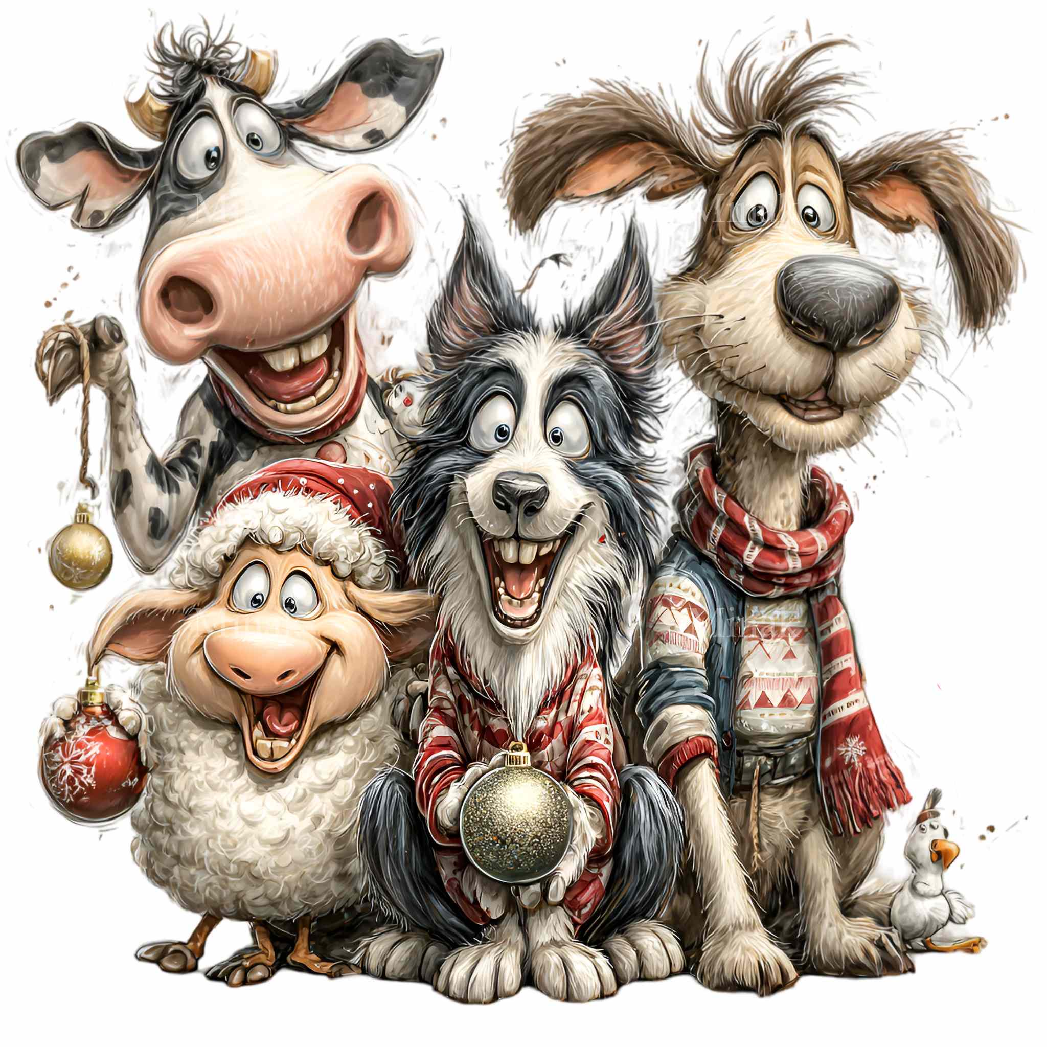 11 PNG Farm Animal Christmas Clipart – Festive Cow Dog Sheep PNG ...