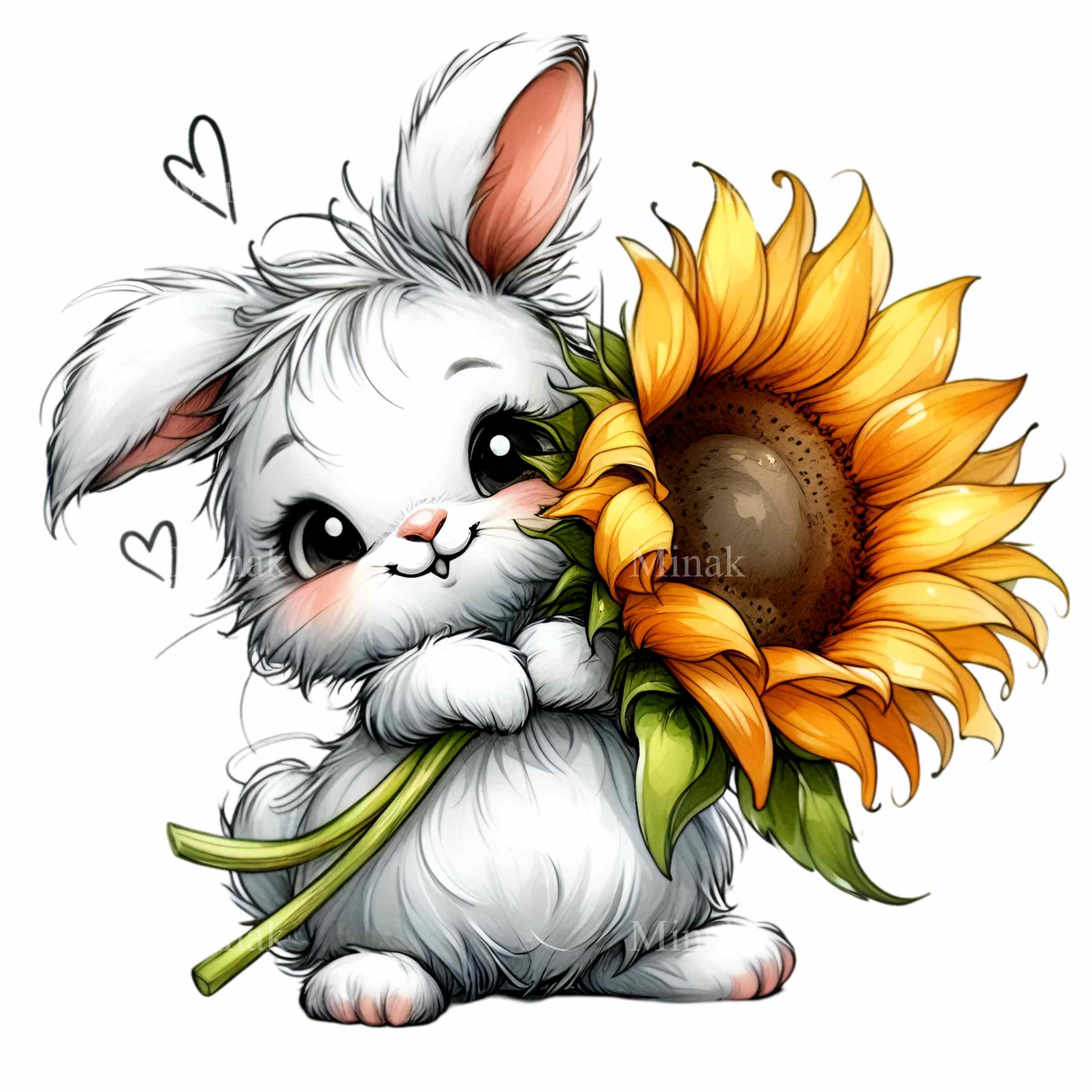 14 PNG Sunflower Rabbit Clipart, Summer Flower Bunny Art - Etsy