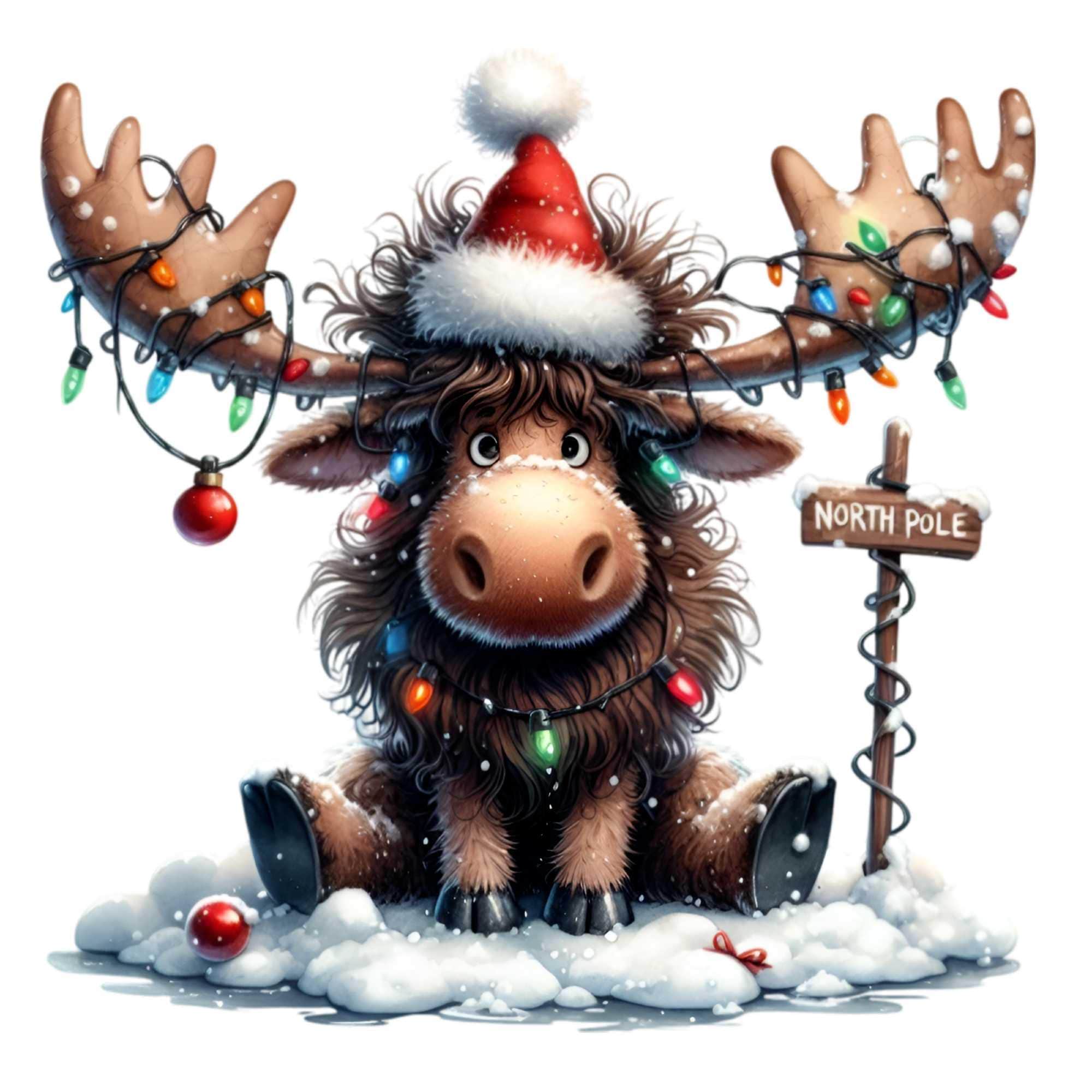 Adorable Christmas Moose Clipart PNG - 15 Cute Moose With Santa Hat ...