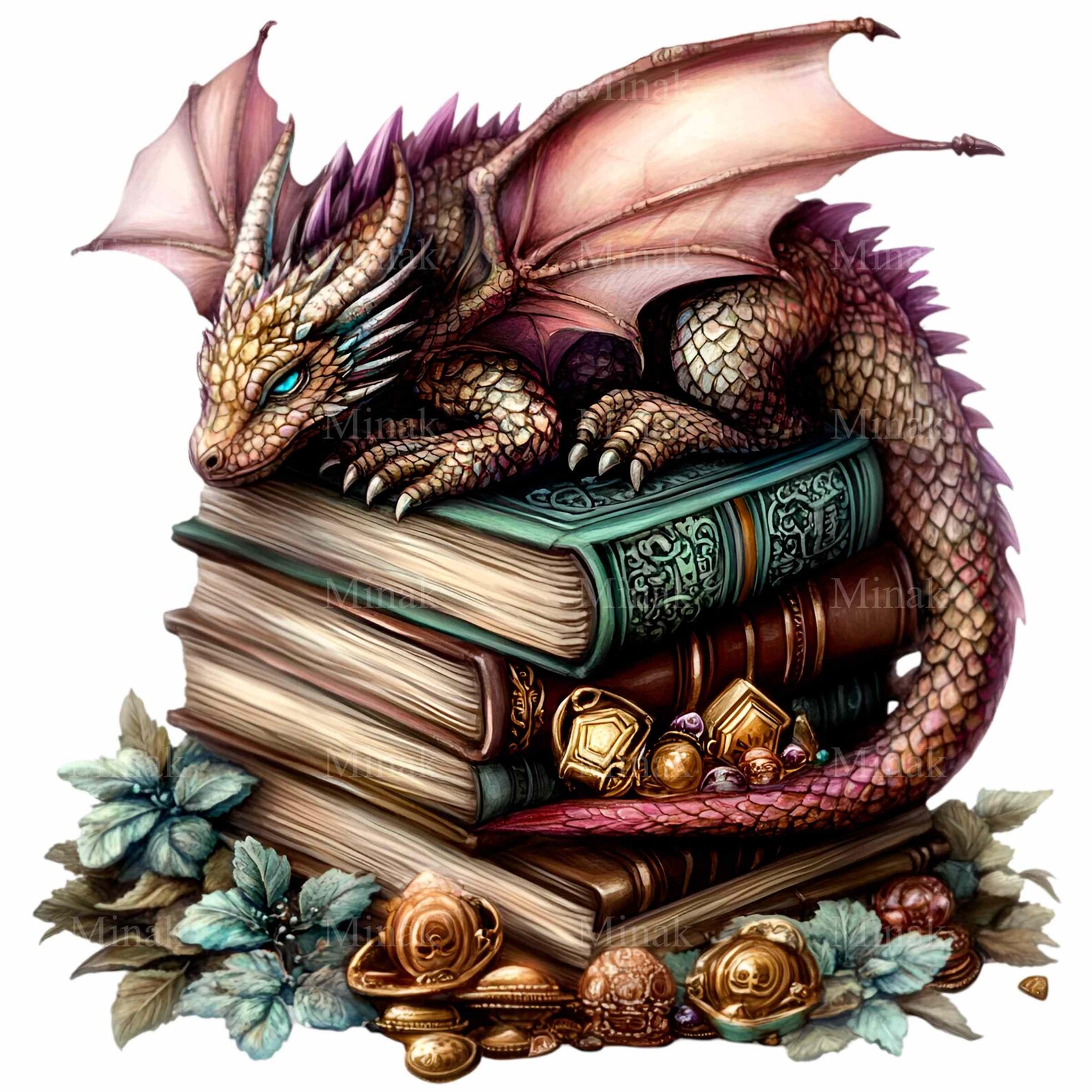 12 PNG Book Dragon Clipart, Mythical Bibliophile Illustration, Hoard of ...