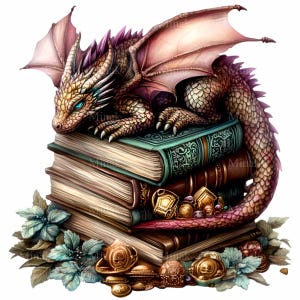12 PNG Book Dragon Clipart, Mythical Bibliophile Illustration, Hoard of ...