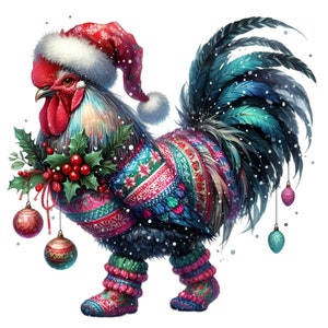 Festive Christmas Rooster Clipart PNG 12 Adorable Holiday Rooster ...