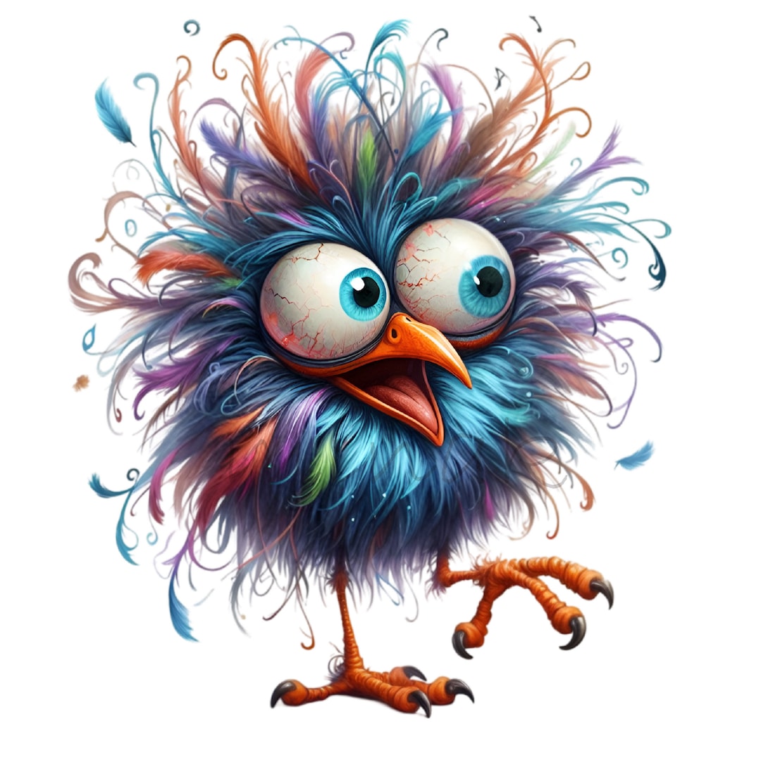 Crazy Colorful Bird Clipart 12 PNG | Hilarious Fluffy Bird Illustration ...