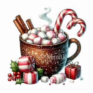 Christmas Hot Cocoa Clipart, 12 Festive Cup With Marshmallows and Candy ...