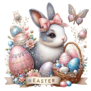 Rabbit Clipart, Easter Eggs Clip Art, 12 PNG Bunny Watercolor Pastel ...