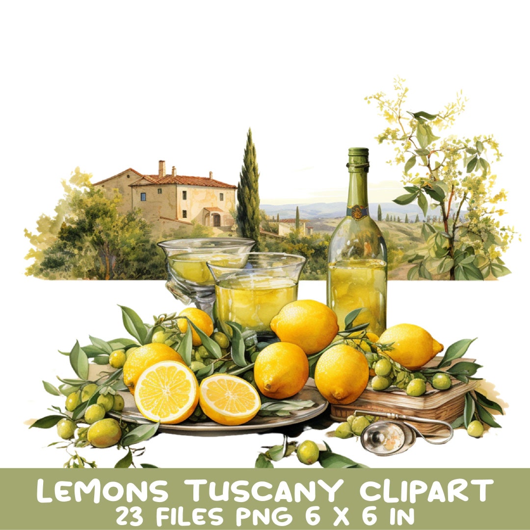 Tuscany Lemons Clipart Set 23 PNG Files Watercolor Lemons, Italian ...