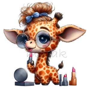 Glamorous Giraffe Applying Makeup Clipart | Adorable Giraffe Illustration 15 PNG | Perfect for ...