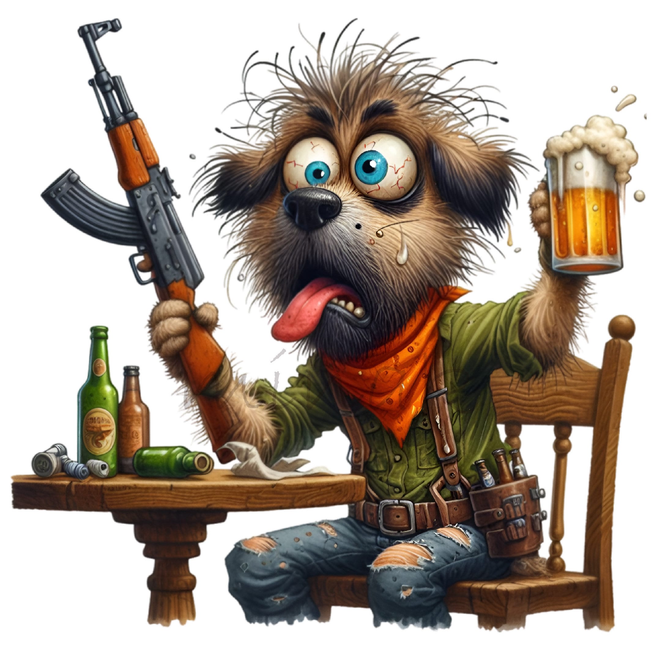 15 PNG Funny Dog Clipart, Beer Hunter Character Illustration Rustic ...