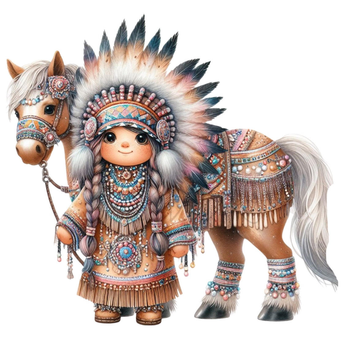 10 PNG Girl and Pony, Tribal Princess Clipart, Native Heritage Graphics ...