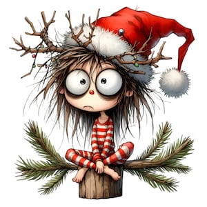 Funny Christmas Elf Clipart, 15 Sad Elf in Santa Hat, Holiday Cartoon ...
