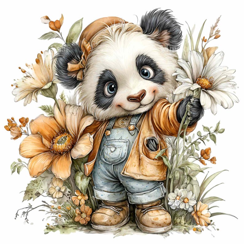 15 PNG Floral Panda Clipart – Cute Baby Bear PNG for Nursery Wall Art ...