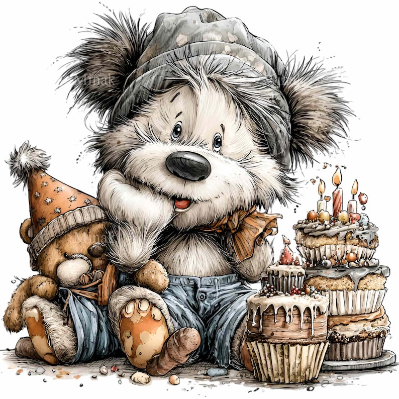 11 PNG Bear Birthday Clipart – Cute Animal With Cake PNG – Kids Party ...