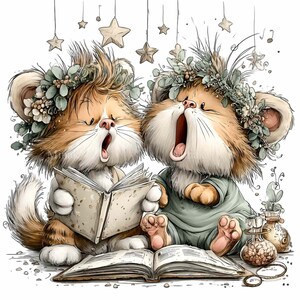 15 PNG Caroling Kittens Clipart – Christmas Cat PNG Illustration – Cute ...