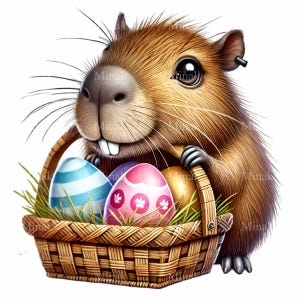 12 Cute Capybara With Easter Basket PNG Clipart, Adorable Capybara ...