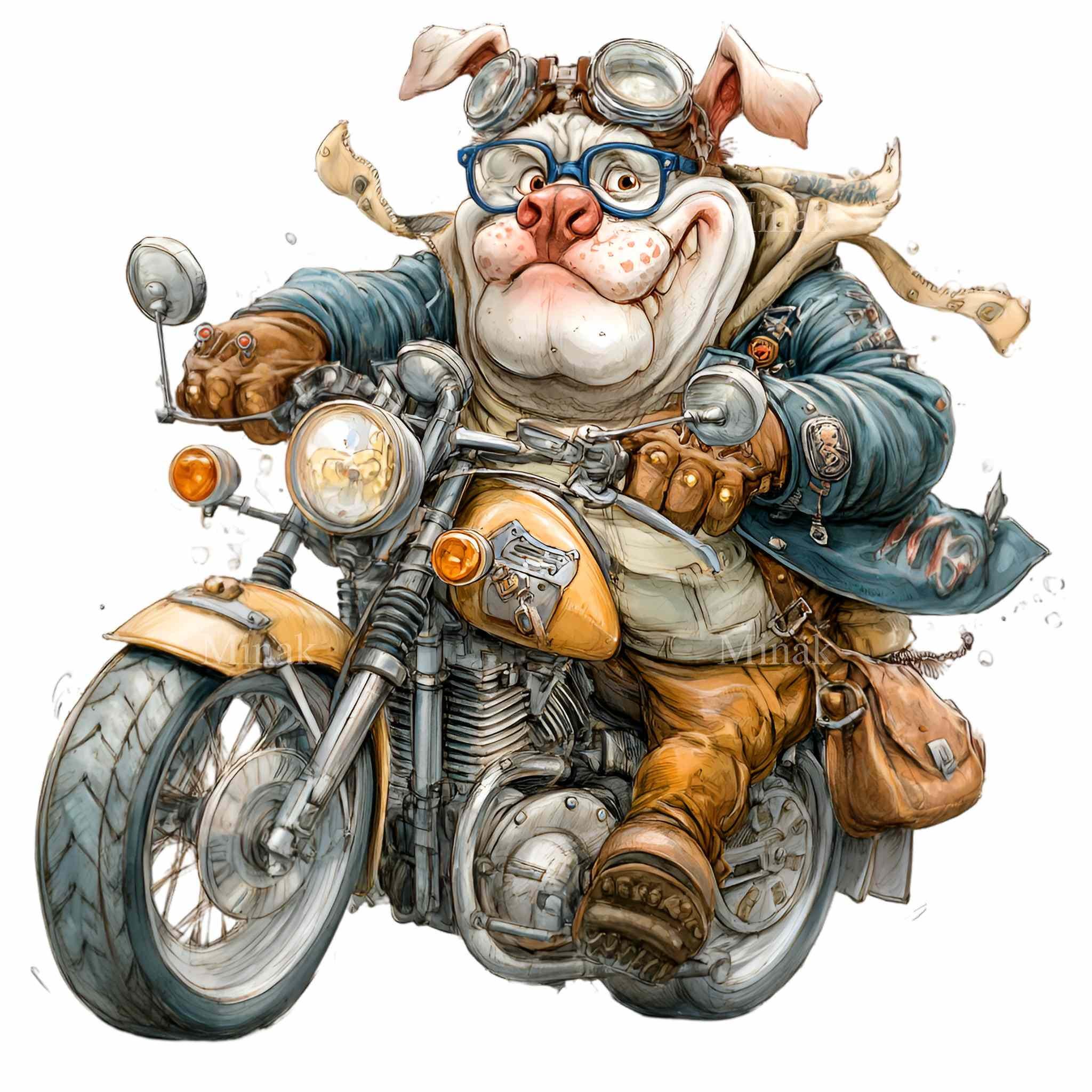 12 PNG Motorcycle Bulldog Clipart - Biker Dog PNG Digital Download for ...