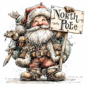 10 PNG Retro Explorer Santa – Vintage Christmas PNG Clipart – Rustic ...
