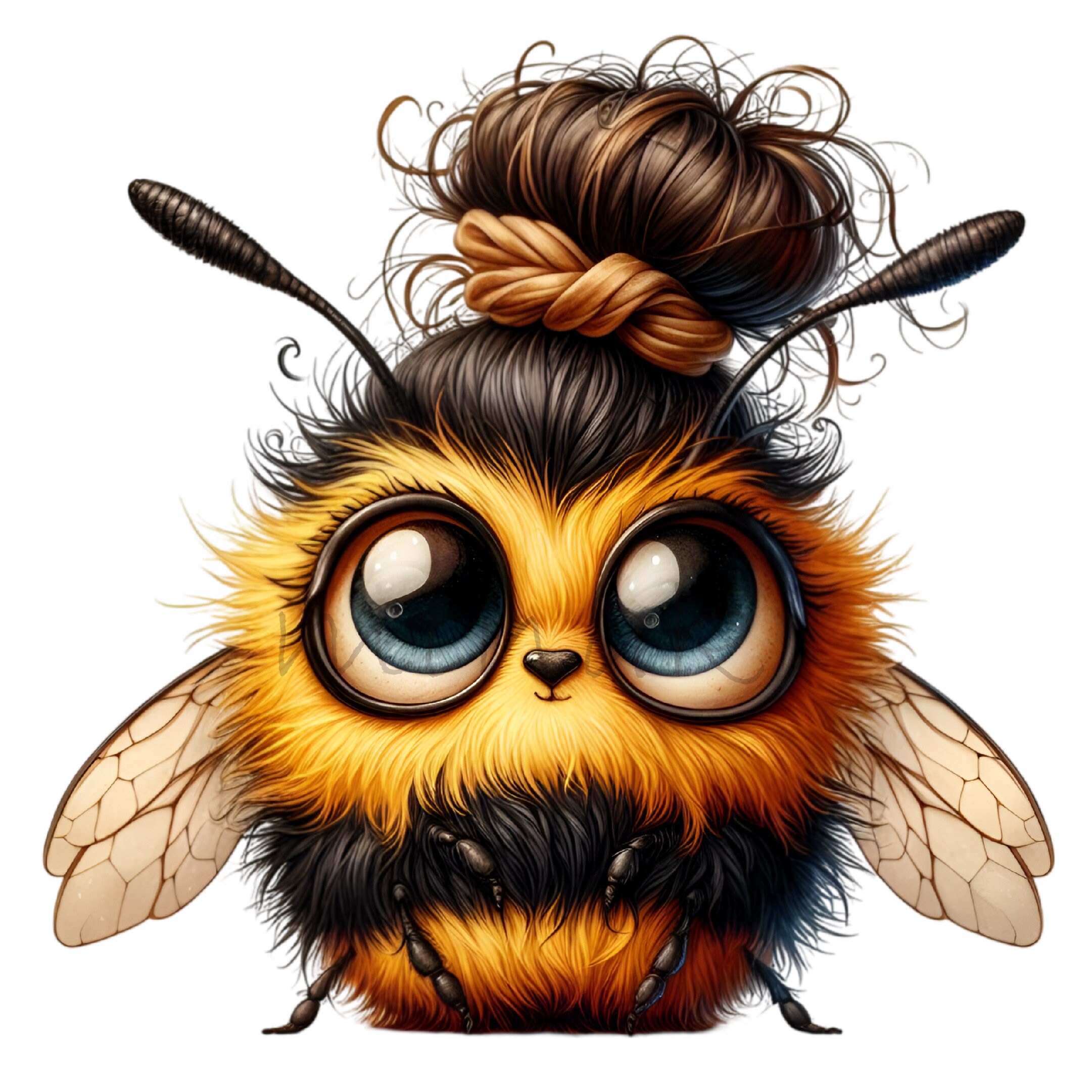 10 Cute Bee PNG Clipart, Fluffy Bee With Big Eyes and Messy Hair Bun ...
