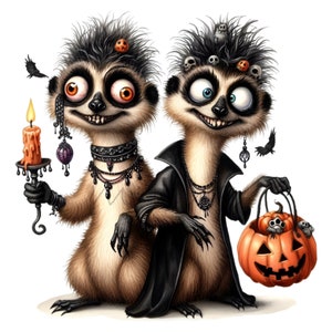 Spooky Halloween Meerkat Clipart 12 Gothic Meerkats With Pumpkins and ...