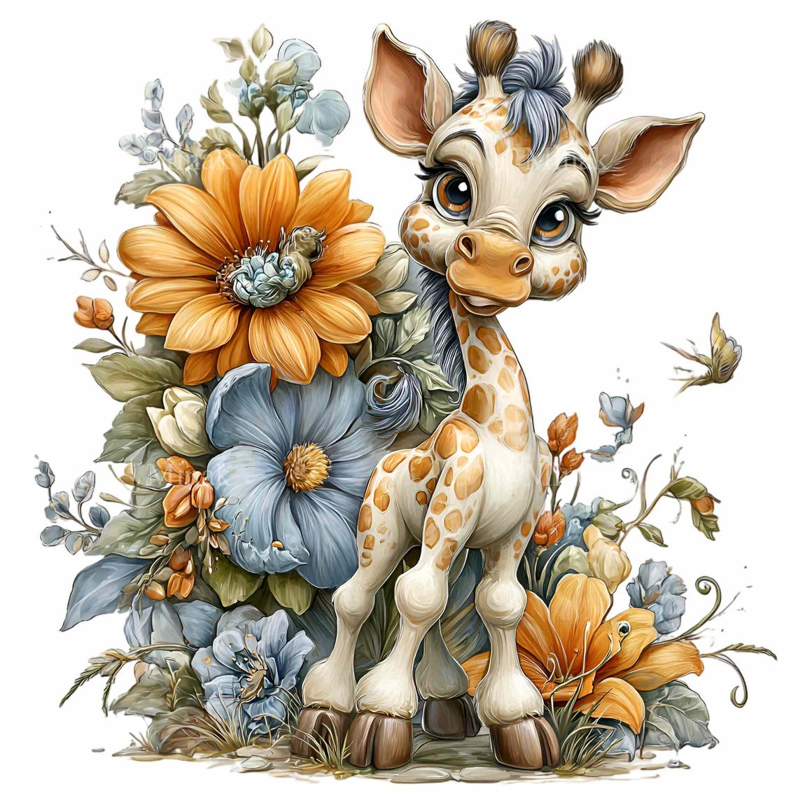 16 PNG Floral Baby Giraffe Clipart – Cute Animal PNG for Nursery Wall ...