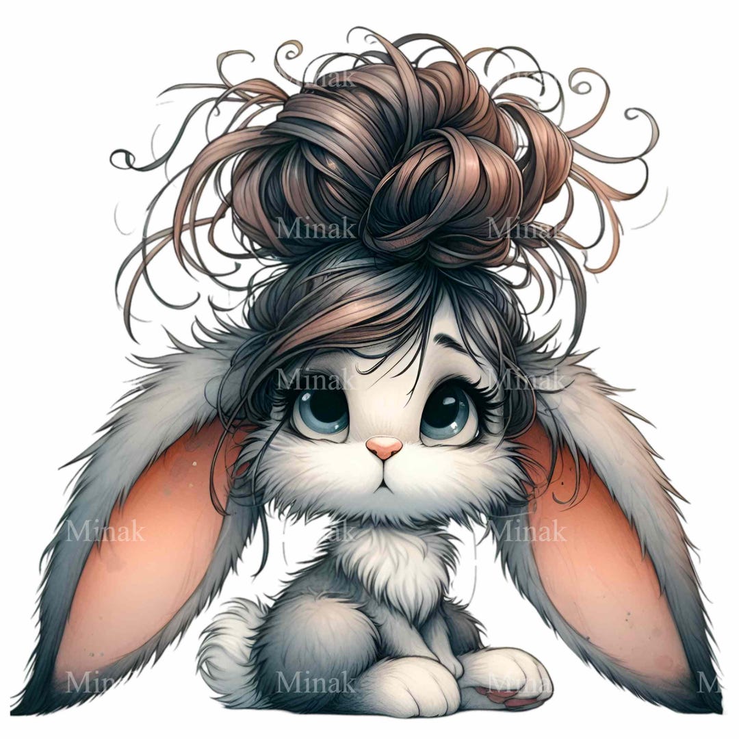 12 PNG Messy Bun Bunny – Cute Rabbit With Hairstyle PNG – Cartoon ...
