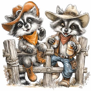 10 PNG Cowboy Raccoon Clipart – Western Animal PNG Illustration ...