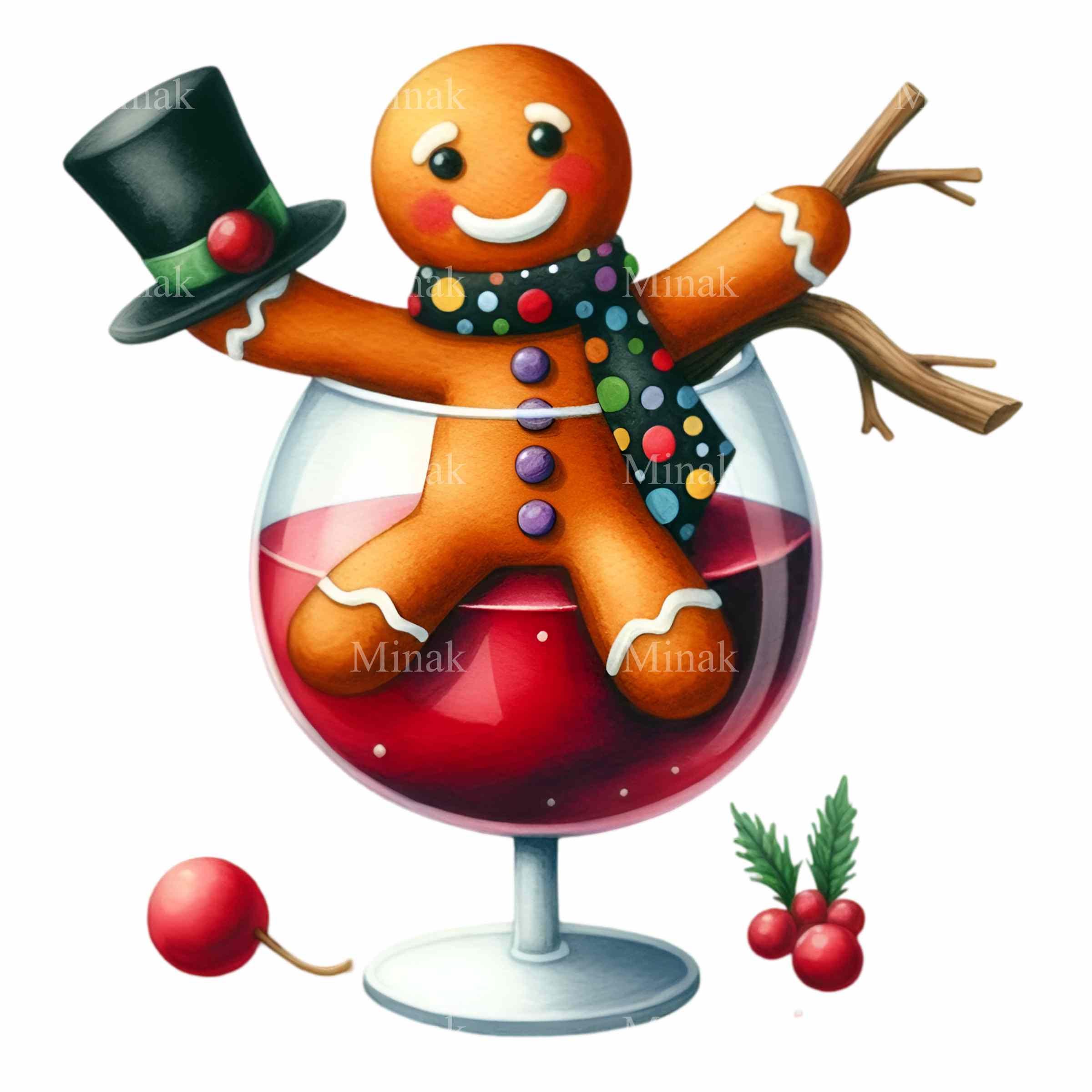 12 PNG Gingerbread Man Wine Clipart - Christmas Cookie - Funny Holiday ...