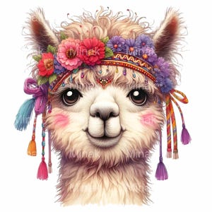 Quirky Floral Alpaca Clipart, 12 PNG Cute Watercolor Llama Art, Digital ...