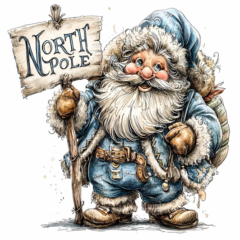10 PNG Blue Santa Claus Clipart – Vintage Christmas Father PNG – Cute ...
